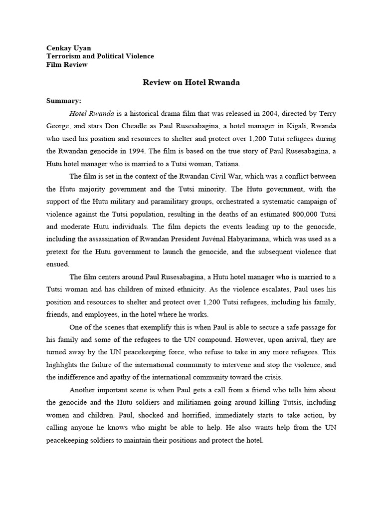 Cenkay Uyan - Film Review On Hotel Rwanda From Political Science ...
