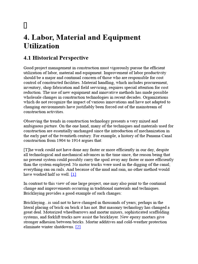 Construction Labor and Equipment Efficiency | PDF | Employment | Trade ...