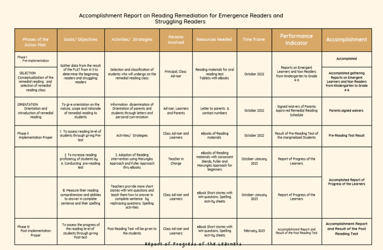 Remedial Action Plan (13 X 8.5 In) | PDF | Reading Comprehension | Behavior Modification