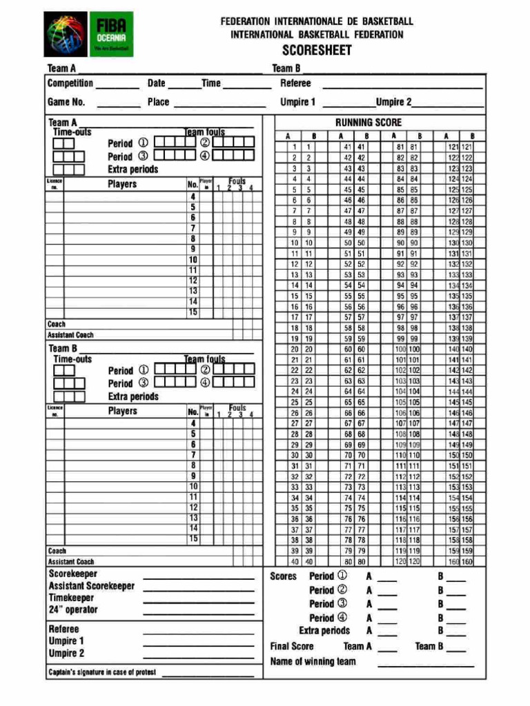 Fiba Score Sheet | PDF | Sports