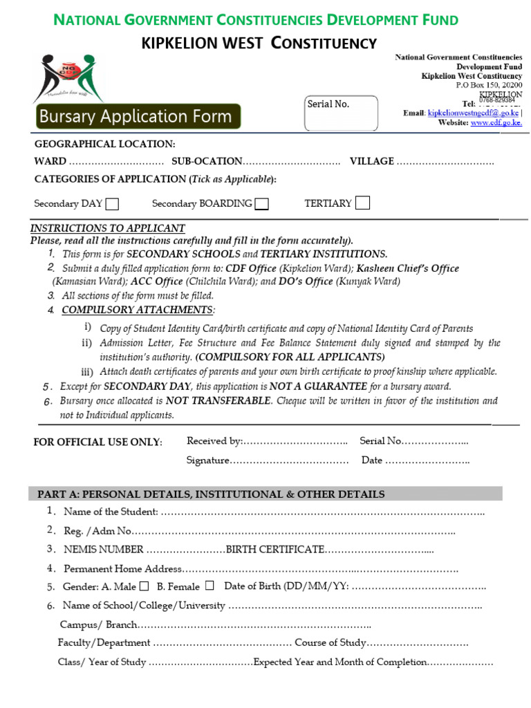 Kipkelion West Bursary Form | PDF | Law