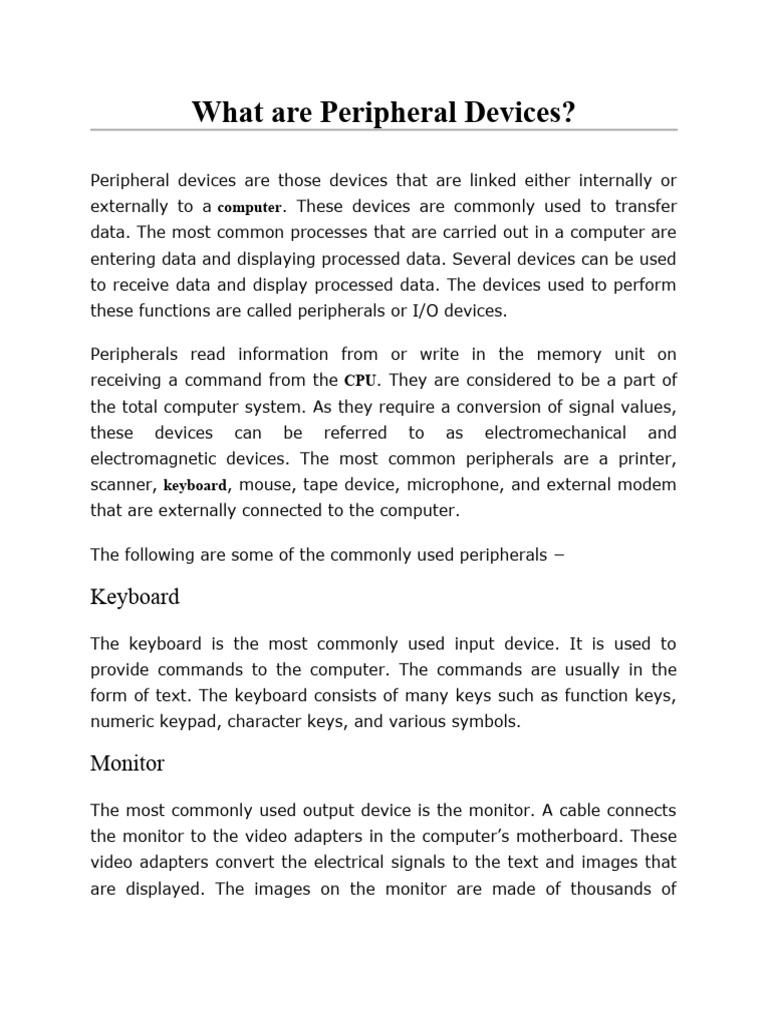 U 4 Topic 2 Peripheral Devices | PDF | Computers