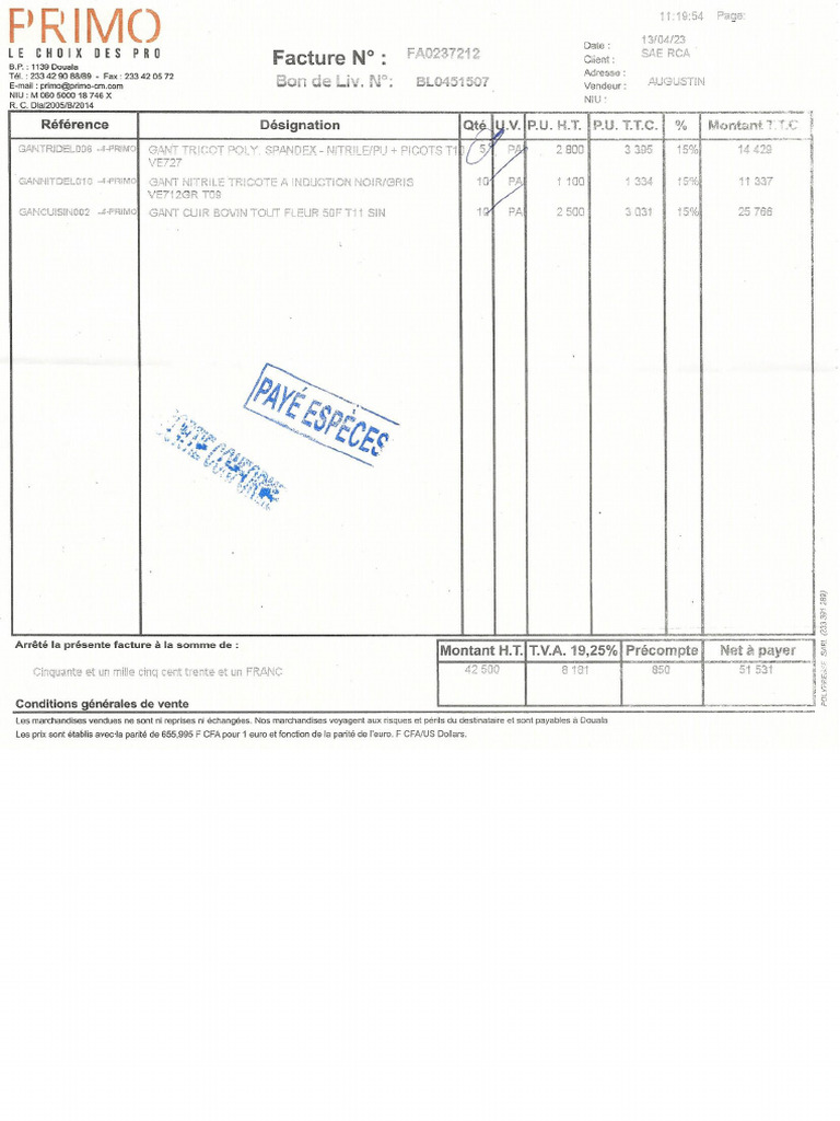 Factures Gants | PDF