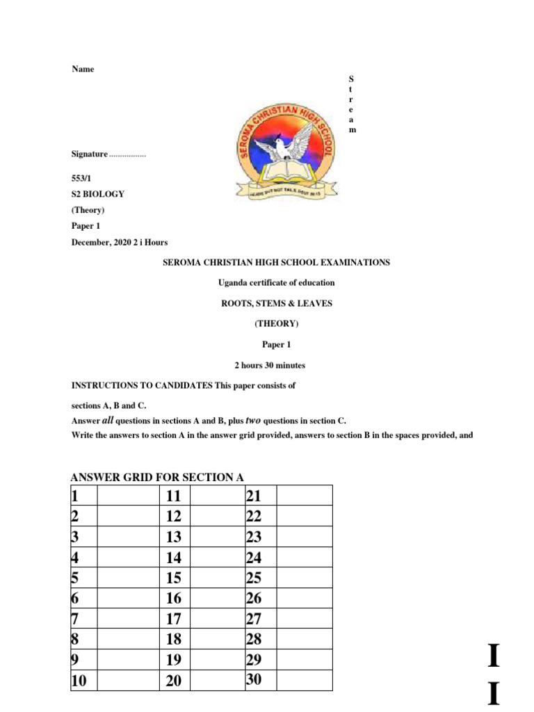 S2 Exams Pdf Leaf Pressure