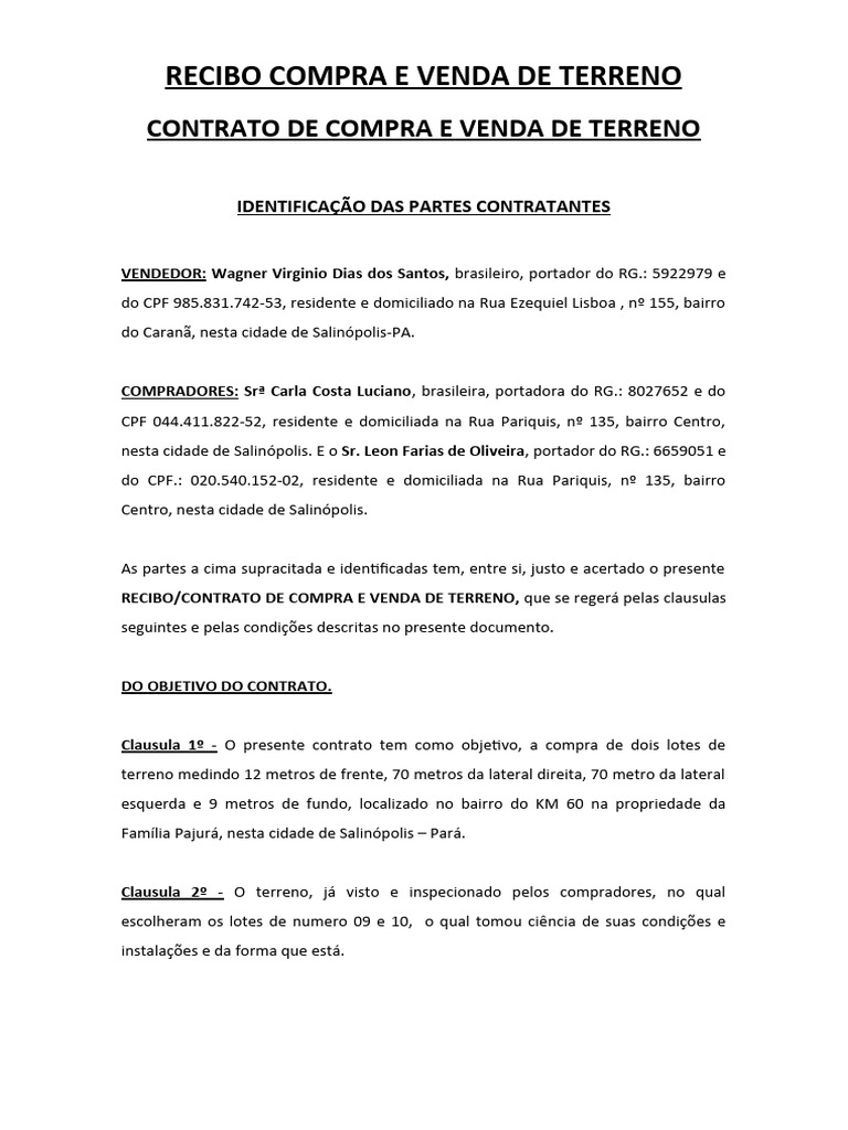 Recibo Compra e Venda de Terreno | PDF Recibo Compra e Venda de Terreno | PDF