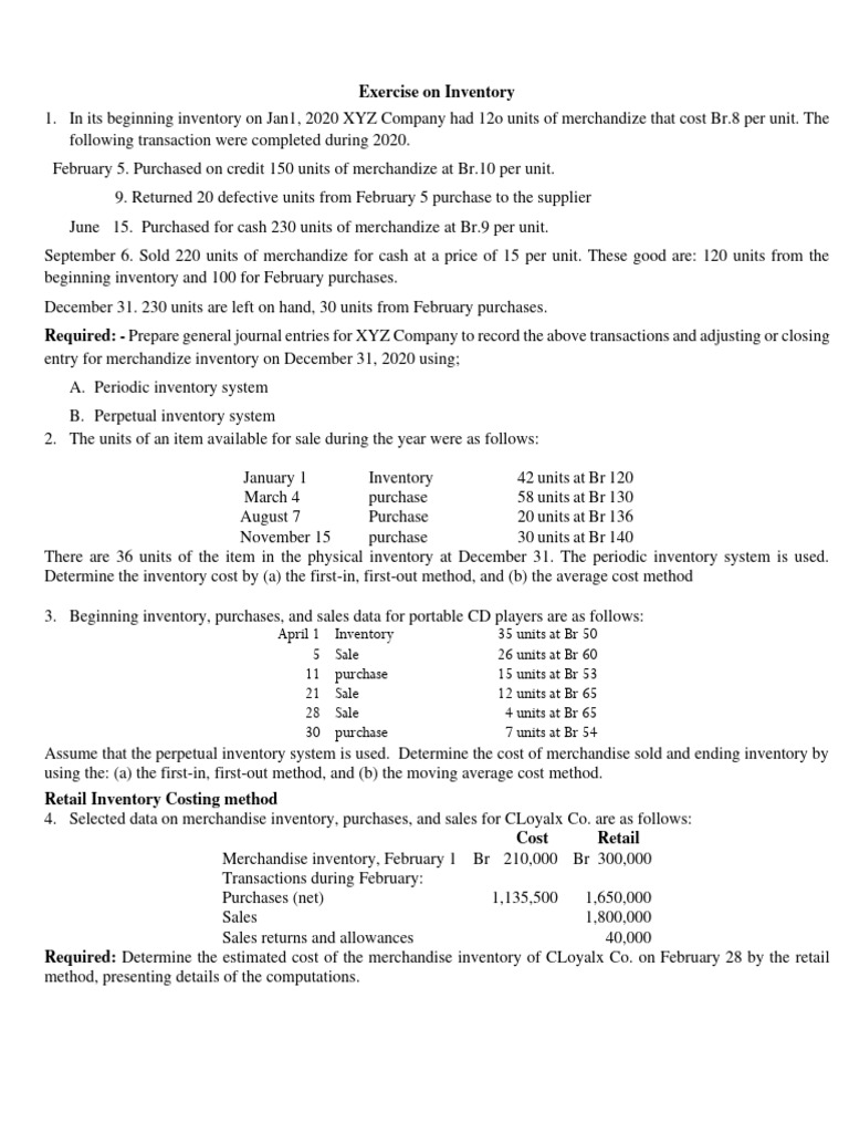 Inventory Exercise | PDF | Inventory | Market (Economics)