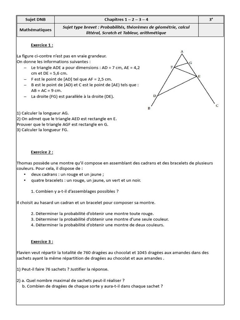 Exercice type brevet maths 3e | PDF | Concepts mathématiques ...