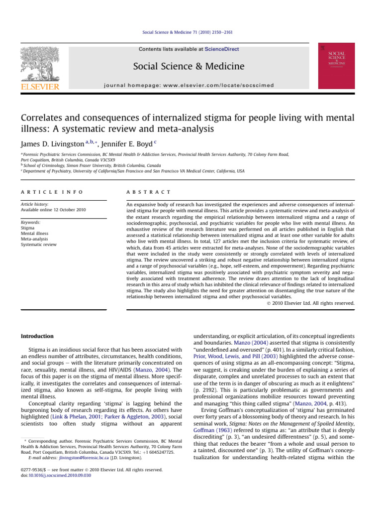 Internalized Stigma in Mental Illness | PDF | Effect Size | Social Stigma