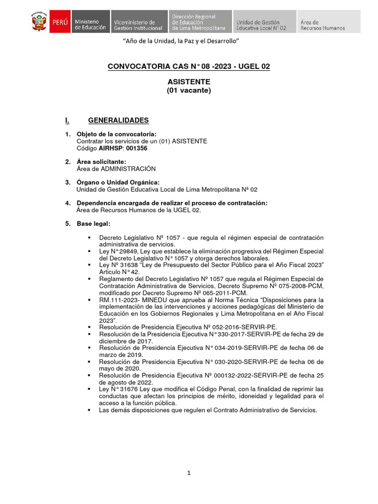 Convocatoria Cas 08 - Admon | PDF | Titulo academico