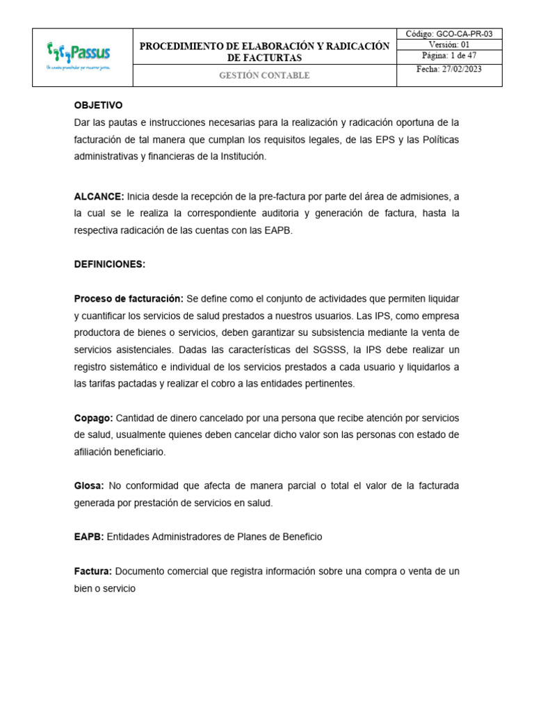 Procedimiento Facturación Salud EPS | PDF | Auditoría | Contabilidad
