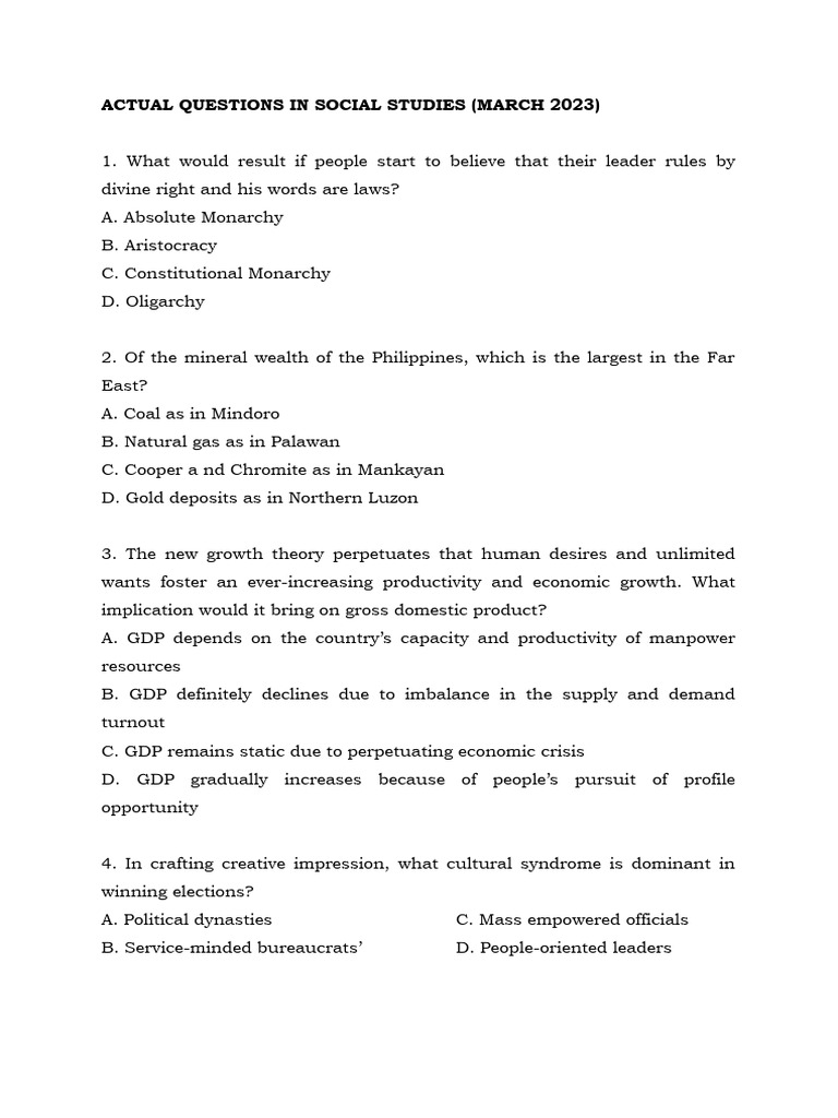 Social Studies Exam Questions 2023 | PDF | History