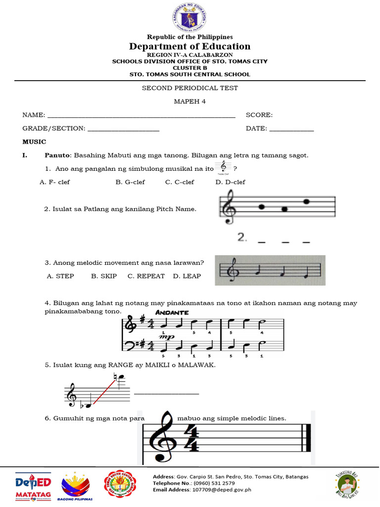 Mapeh 4 2nd Periodical Test | PDF