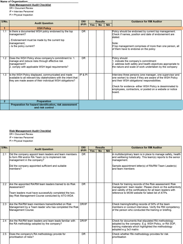 Worksheet in G bizSAFE RM Audit Template Rev 160401 | PDF | Risk Assessment | Occupational ...