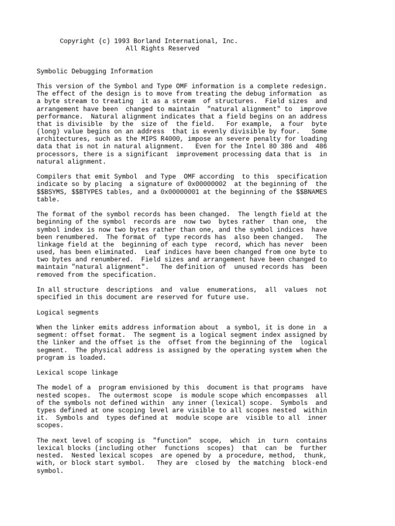 Borland Symbolic Debugging Information | PDF | Scope (Computer Science) | C (Programming Language)