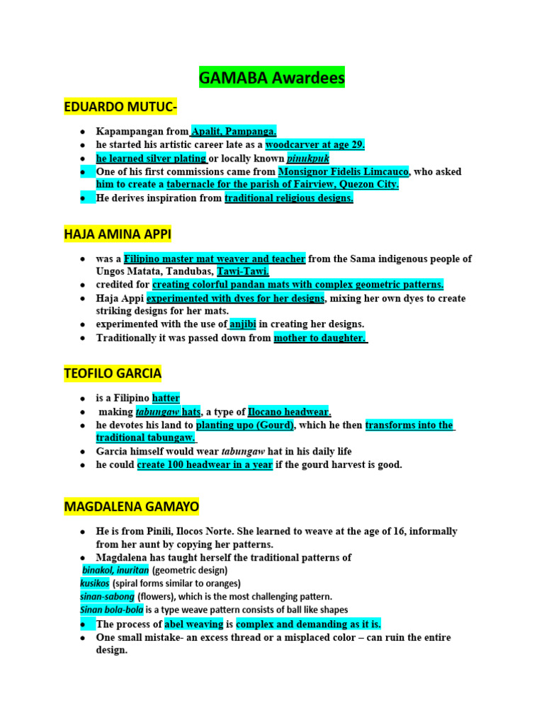 GAMABA Awardee Reviewer | PDF | Weaving | Dyeing