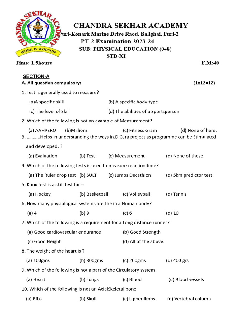 STD - Xi Phy. Edu PT-2 | PDF