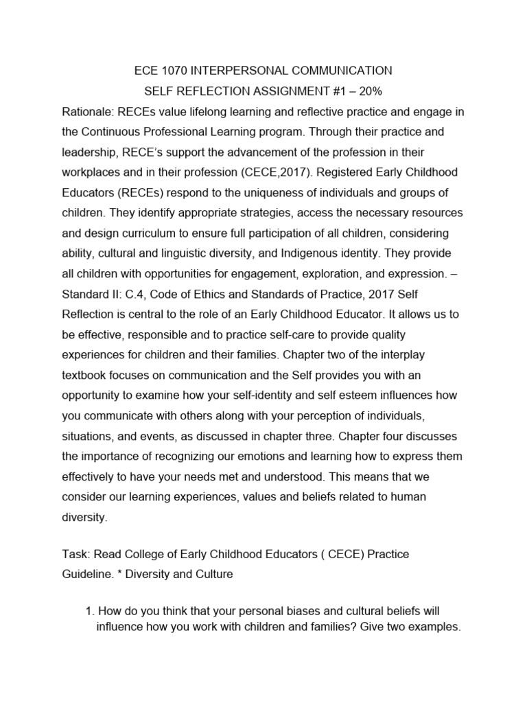 Interpersonal Communication Self Reflection #1 | PDF | Early Childhood ...