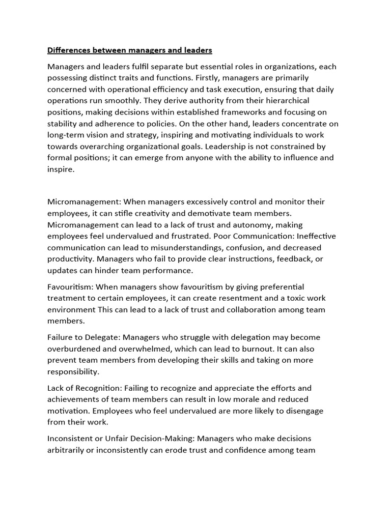 Differences Between Managers and Leaders (AQA Business) | PDF ... Differences Between Managers and Leaders (AQA Business) | PDF ...
