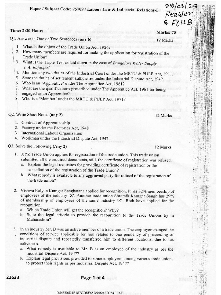 Labour Law & Industrial Relations - I | PDF