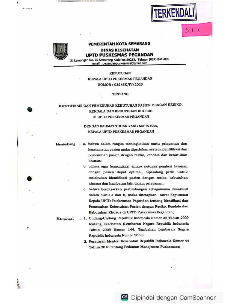 3.1.1.a1 SK IDENTIFIKASI DAN PEMENUHAN KEBUTUHAN PASIEN | PDF