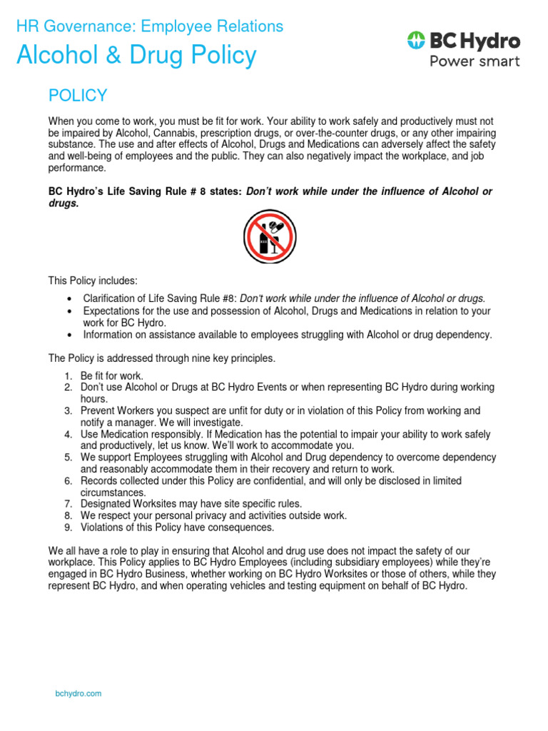 BC Hydro Alcohol and Drug Policy | PDF | Business