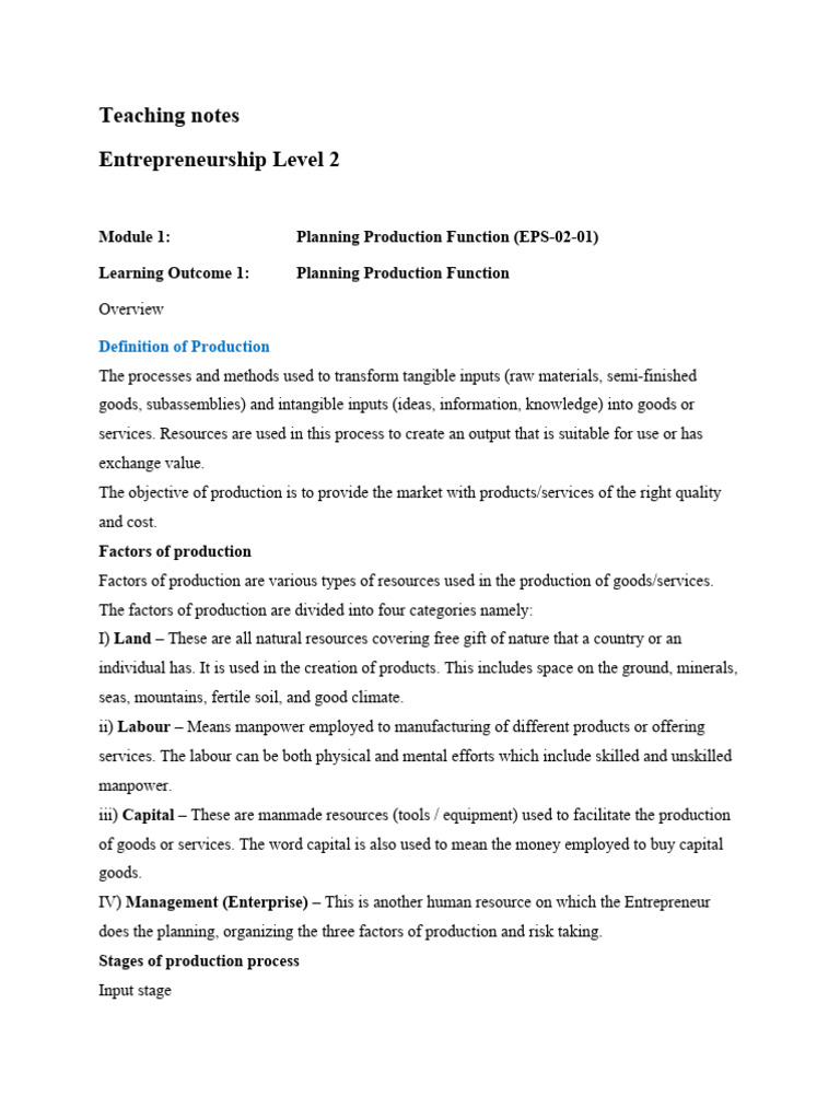 Entrep Teaching Notes - Entrep Level 2 071844 | PDF