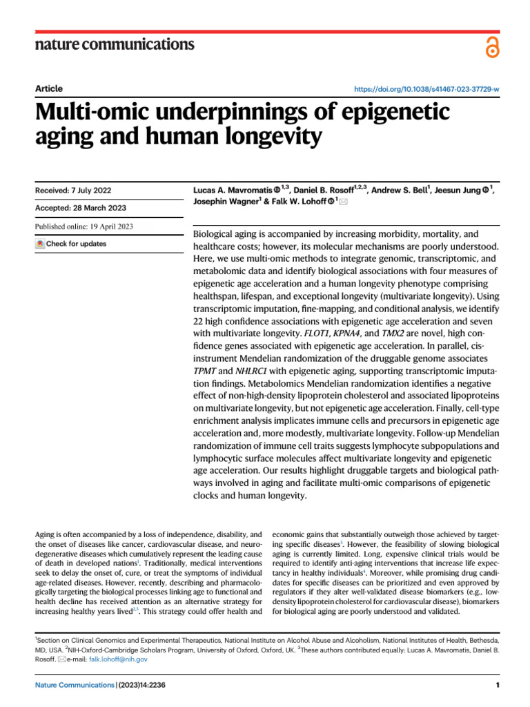 Multi-Omic Underpinnings of Epigenetic Aging and Human Longevity | PDF ...