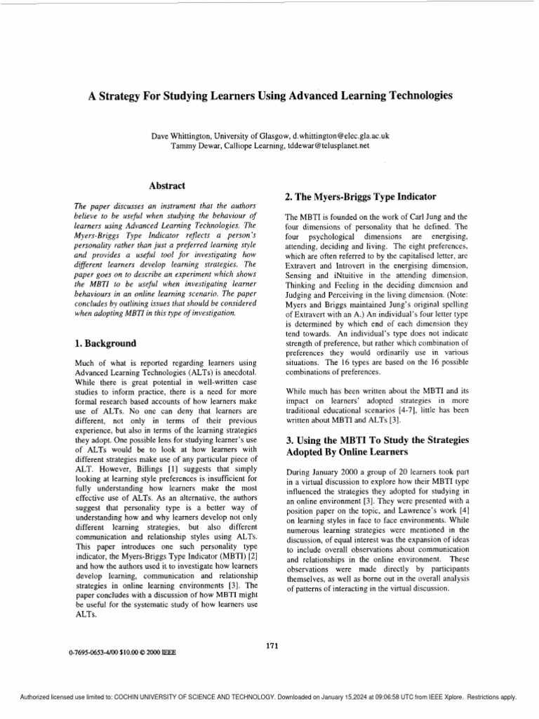 A Strategy For Studying Learners Using Advanced Learning Technologies | PDF | Learning ...