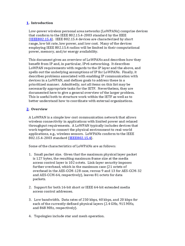 rfc4919 IPv6 Over Low-Power Wireless Personal Area Networks | PDF | Computer Network | I Pv6