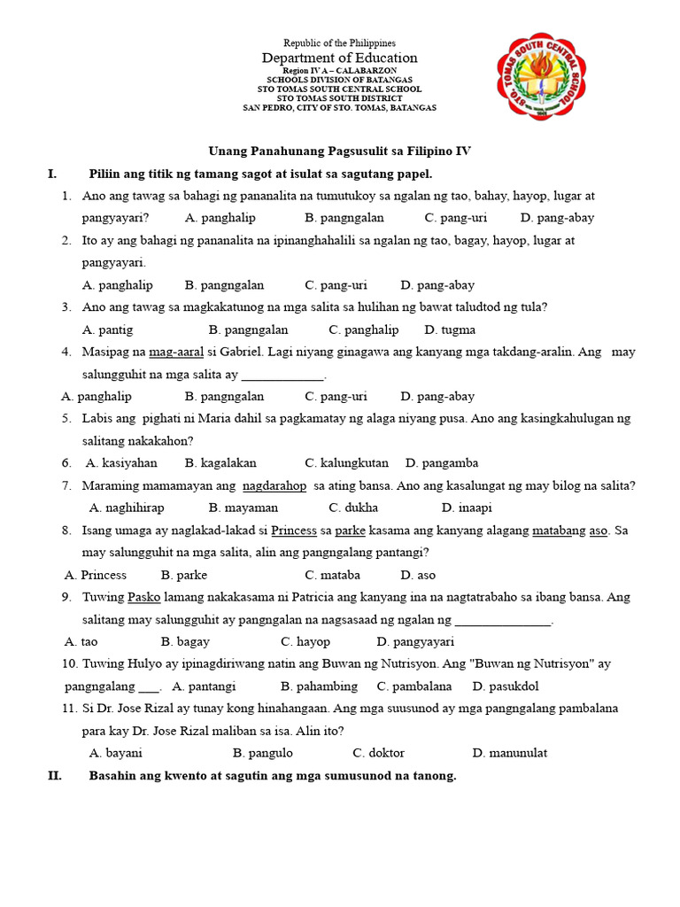 Periodical Test Filipino 1ST | PDF