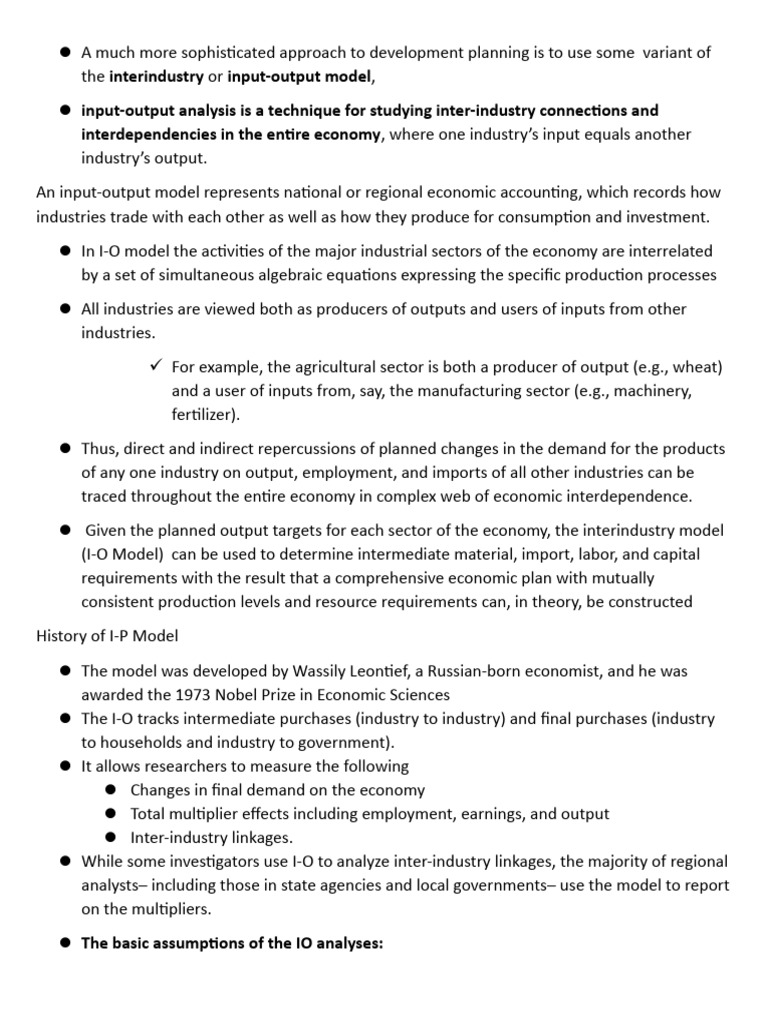 Summary Note I-O Model | PDF | Input–Output Model | Economies