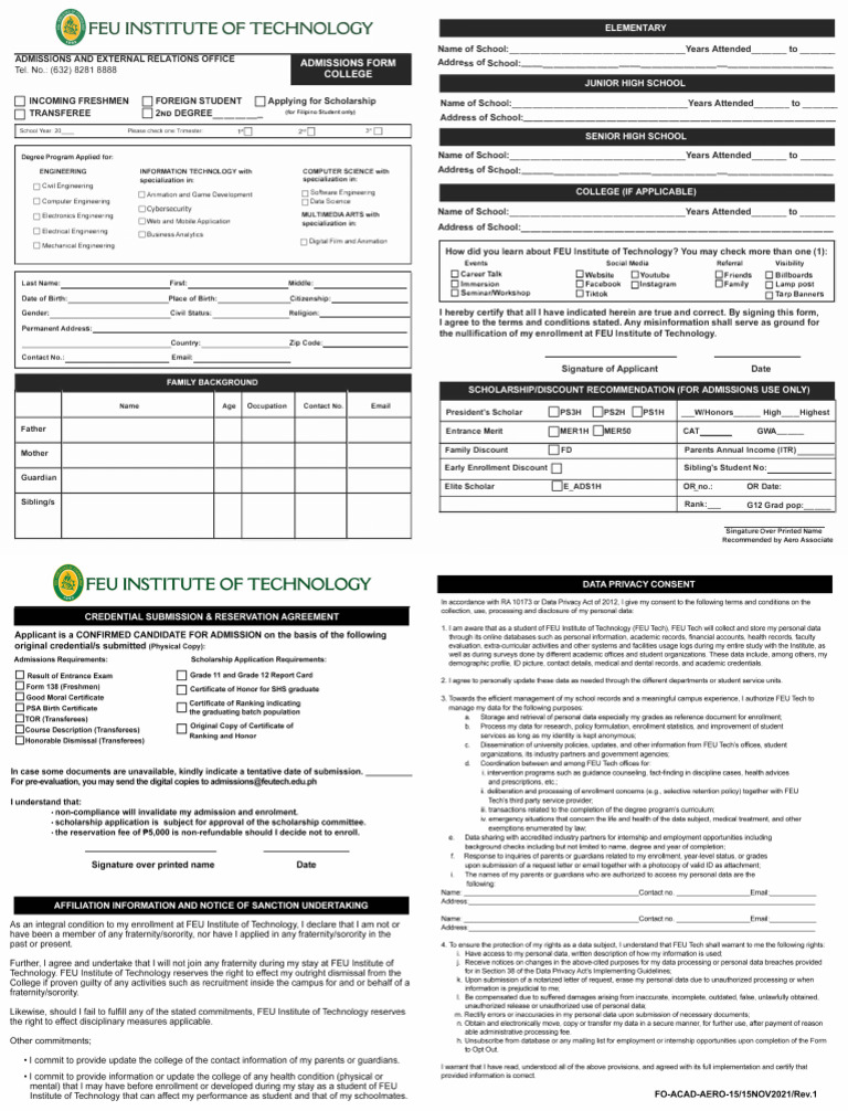 Admissions Form FIT Rev1 | PDF | Engineering | Computing