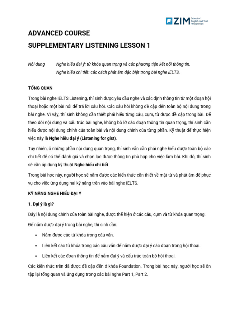 (Advanced) Listening Lesson 1 | PDF