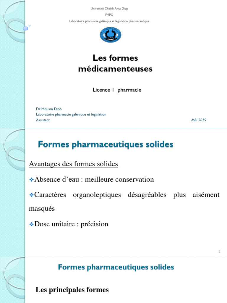 Formes pharmaceutiques solides en pharmacie | PDF | Émulsion ...