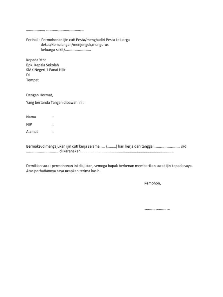 Form Surat Permohonan Cuti Alasan Penting | PDF