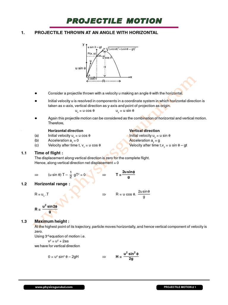 Revision Notes - Projectile Motion | PDF | Projectiles | Physics