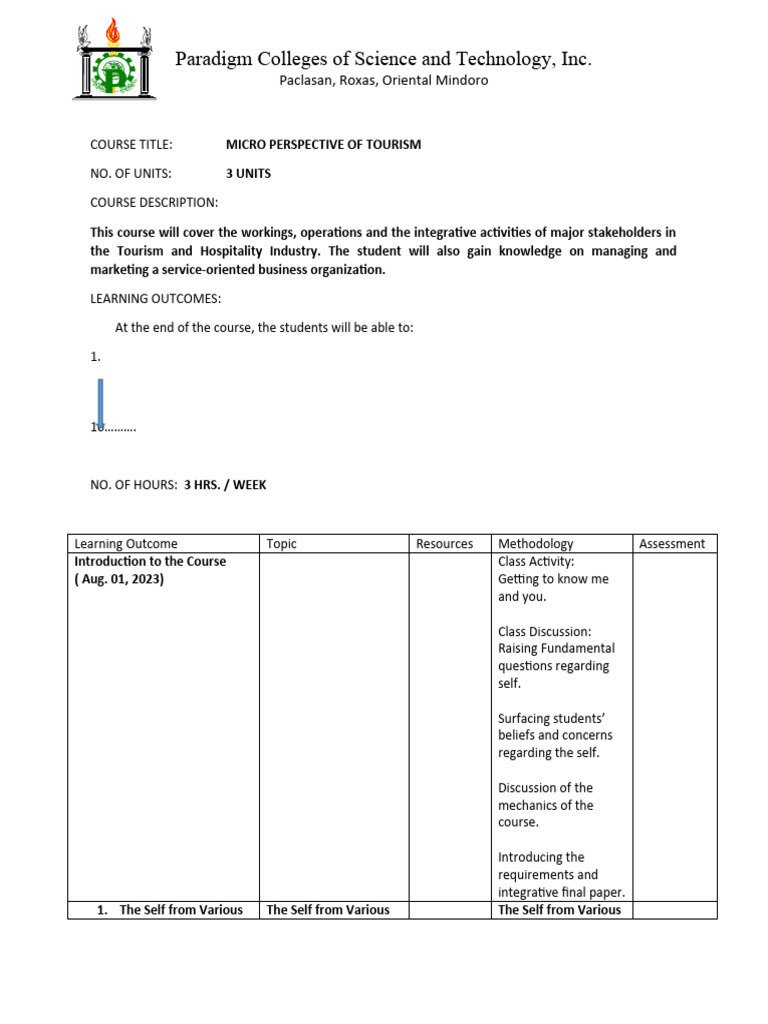 Sample Layout of Syllabus | PDF | Self | Cognitive Psychology