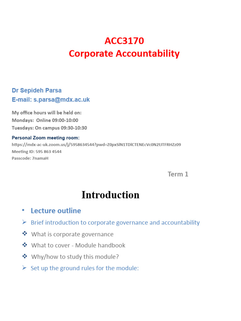 CG Introduction ACC3170 Sept 2022 | PDF | Corporate Governance | Governance