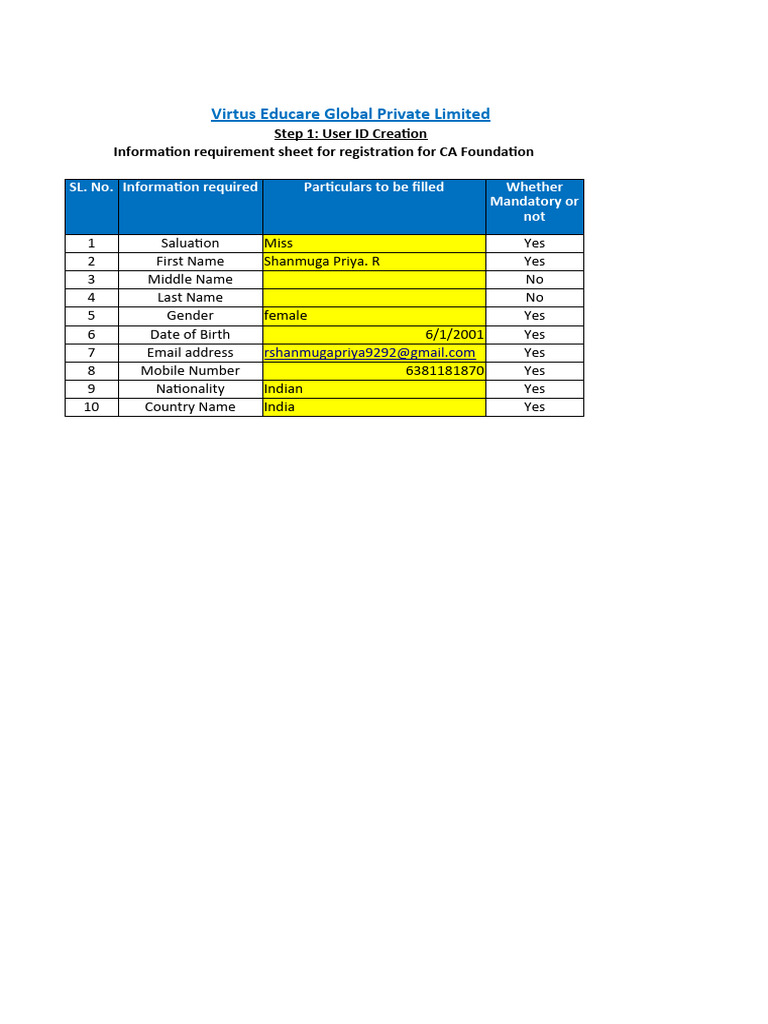 CA Foundation Registration - Information Sheet-2 | PDF
