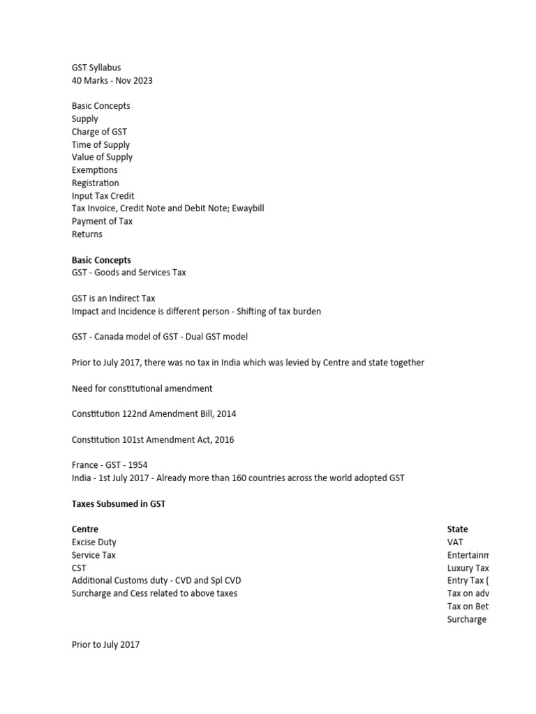 GST Revision - IndigoLearn - Nov 23 Exam - Day 1 | PDF | Value Added ...