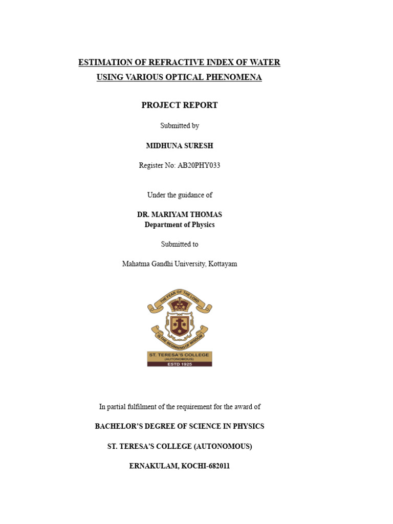 Physics Project: Water's Refractive Index | PDF | Refractive Index ...