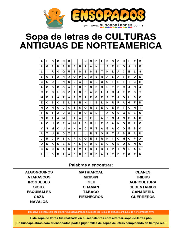sopa-de-letras-de-culturas-antiguas-de-norteamerica | PDF | Pueblos Indígenas de América del ...