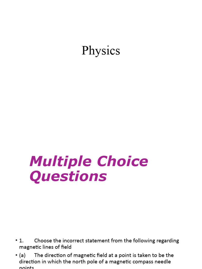 Magnetic Field Concepts in Physics Quiz | PDF | Magnetic Field ...
