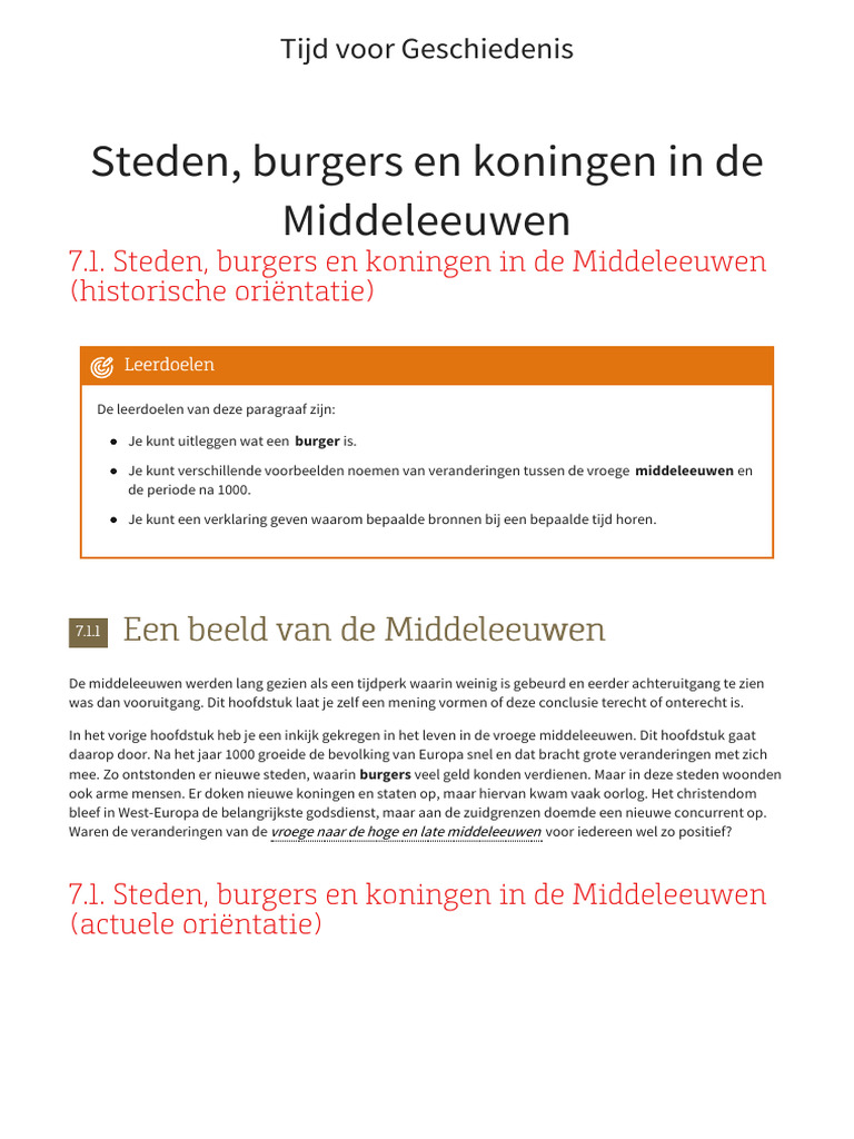 Tijd Voor Geschiedenis Steden, Burgers en Koningen in de Middeleeuwen | PDF