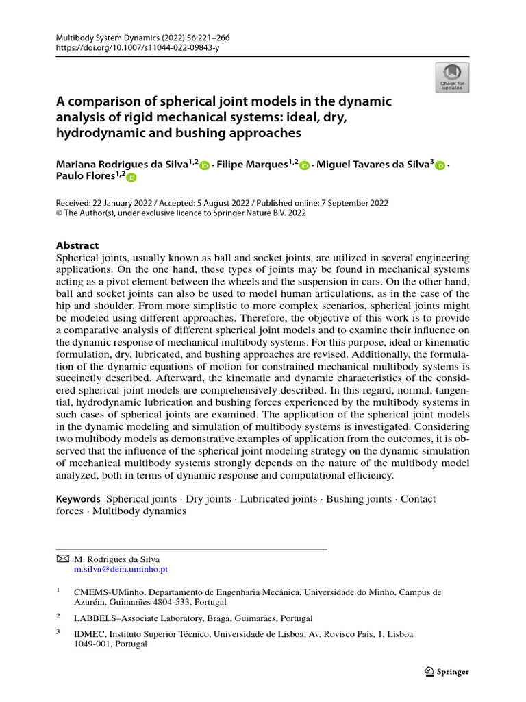 Comparison of Spherical Joint Models in The Dynamic Analysis of Rigid Mechanical Systems - Ideal ...