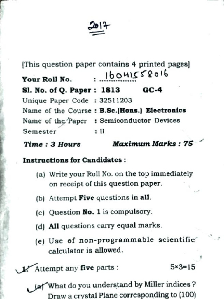 2017 PYQ Paper Semiconductor Devices - II Sem | PDF