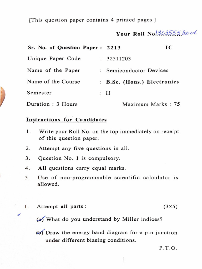 2019 PYQ Paper Semiconductor Devices - II Sem | PDF | Semiconductors ...