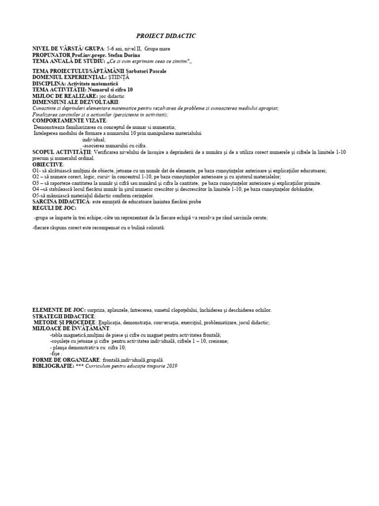 Proiect Didactic Sem - II | PDF