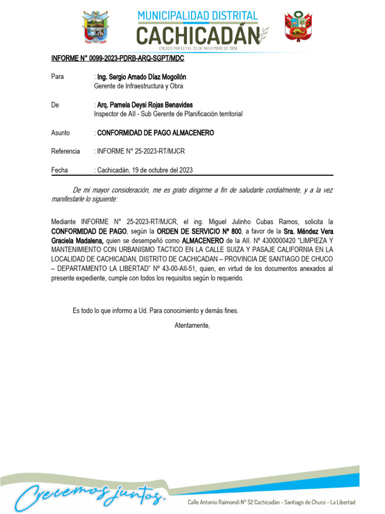 Conformidad de Pago Almacenero | PDF