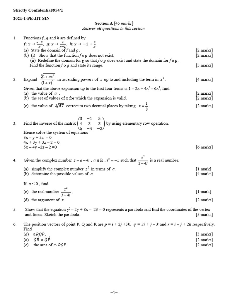 Answer All Questions in This Section.: Strictly Confidential/954/1 2021-1-PE-JIT SIN Section A ...